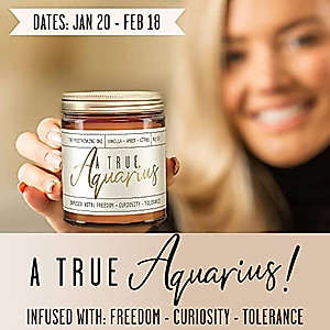 Aquarius Gifts for Women, Zodiac Gifts - A True Aquarius Soy Zodiac Candle, w/Vanilla, Amber & Citrus I Astrology Gifts for Women I 9oz Reusable Amber Glass Jar, 50 Hr Burn Time, Made in USA