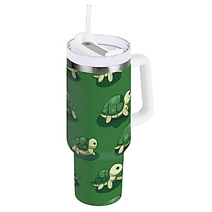 ALAZA Cute Cartoon Turtles 40 oz Tumbler Water Bottle with Straw Lid and Handle,Reusable Insulated Stainless Steel Cup for Women Men Travel Car Cup Holder