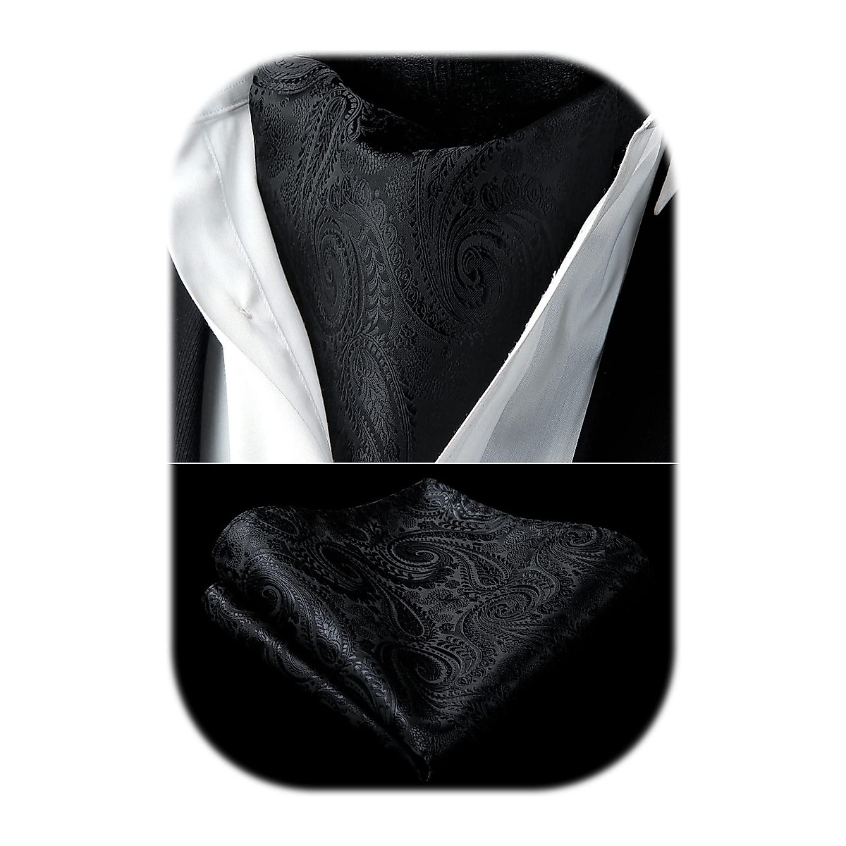 HISDERN Cravat Ties for Men with Pocket Square Casual Paisley Ascot Self Tie Scarf Handkerchief Set for Business Prom