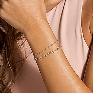 Turandoss Gold Bracelets for Women, 14K Gold Filled Layering Oval Chain Bracelet Cute Gold Layered Beads Chain Gold Bracelets for Women Jewelry(Oval Chain & Beads Chain)