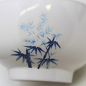 Needzo White Plastic Bowl with Blue Bamboo Decoration, Japanese Inspired Bowls for Rice, Snacks, 4.5 Inches, Pack of 2