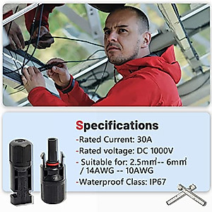 YXGOOD Solar Connectors Male/Female IP67 Waterproof Solar Panel Cable Connectors (6 Pairs Solar connectors)