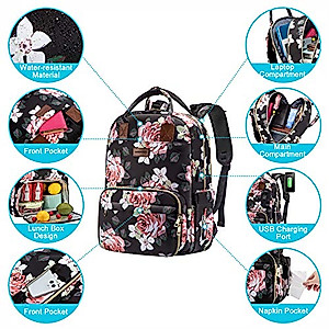 LOVEVOOK Lunch Backpack Insulated Cooler Backpack, Waterproof Laptop Backpack Vintage Work Lunch Box Bag Fashion School Backpack Stylish Travel Bag for Women Girls, Fit 15.6 Inch Computer