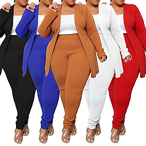 Womens Plus Size Business Suits with Pants Slim Fit Blazers Two Piece Suit Sets Tracksuits Red 3X