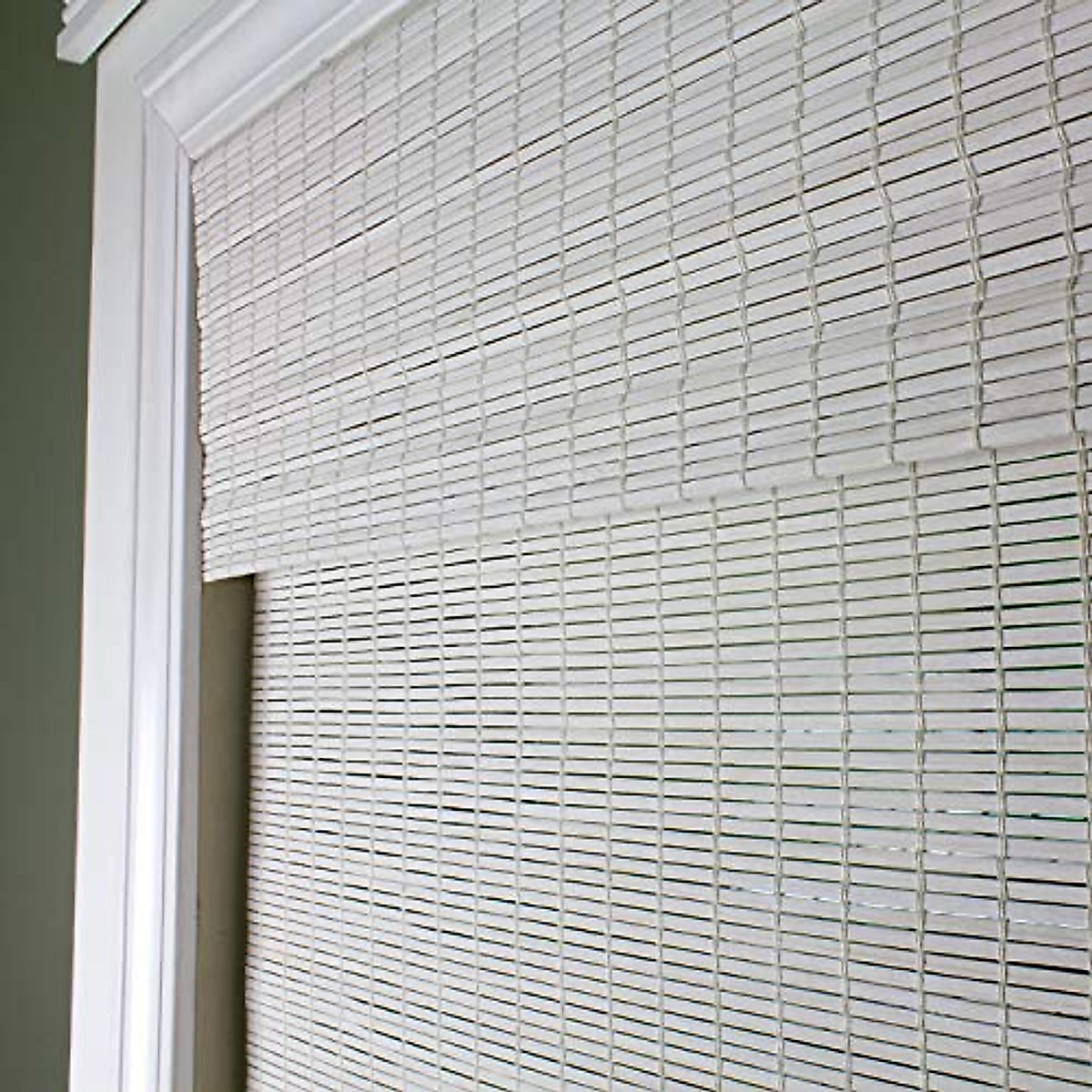 Calyx Interiors Cordless Seaside White Bamboo Roman Shades Blinds - Size: 24" W x 74" H (Model: 04CBF240740)