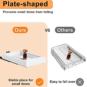 Pull out Cabinet Organizer, 21"Deep, Slide out Drawers for Kitchen Cabinets, Under Sink Pull-Out Home Organizers with Adhesive Nano Film, Sliding Cabinet for Bathroom, Pantry Storage Shelves(White)