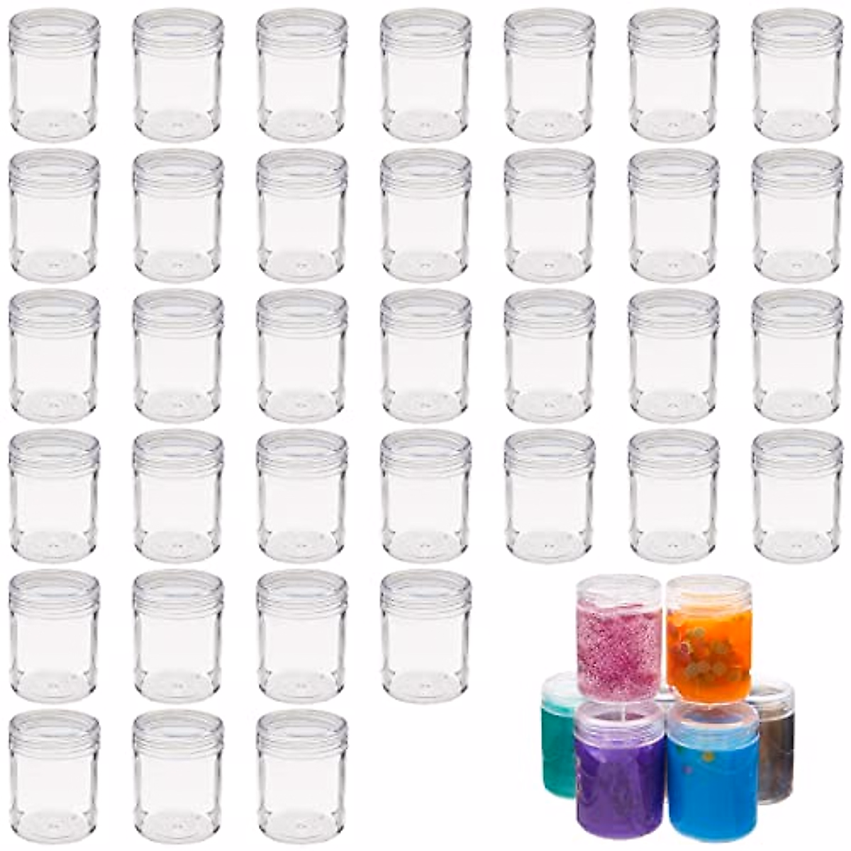 Juvale 35 Pack Plastic Canning Jars with Lids for Slime, Craft Storage, Beauty Products (1.2 oz)