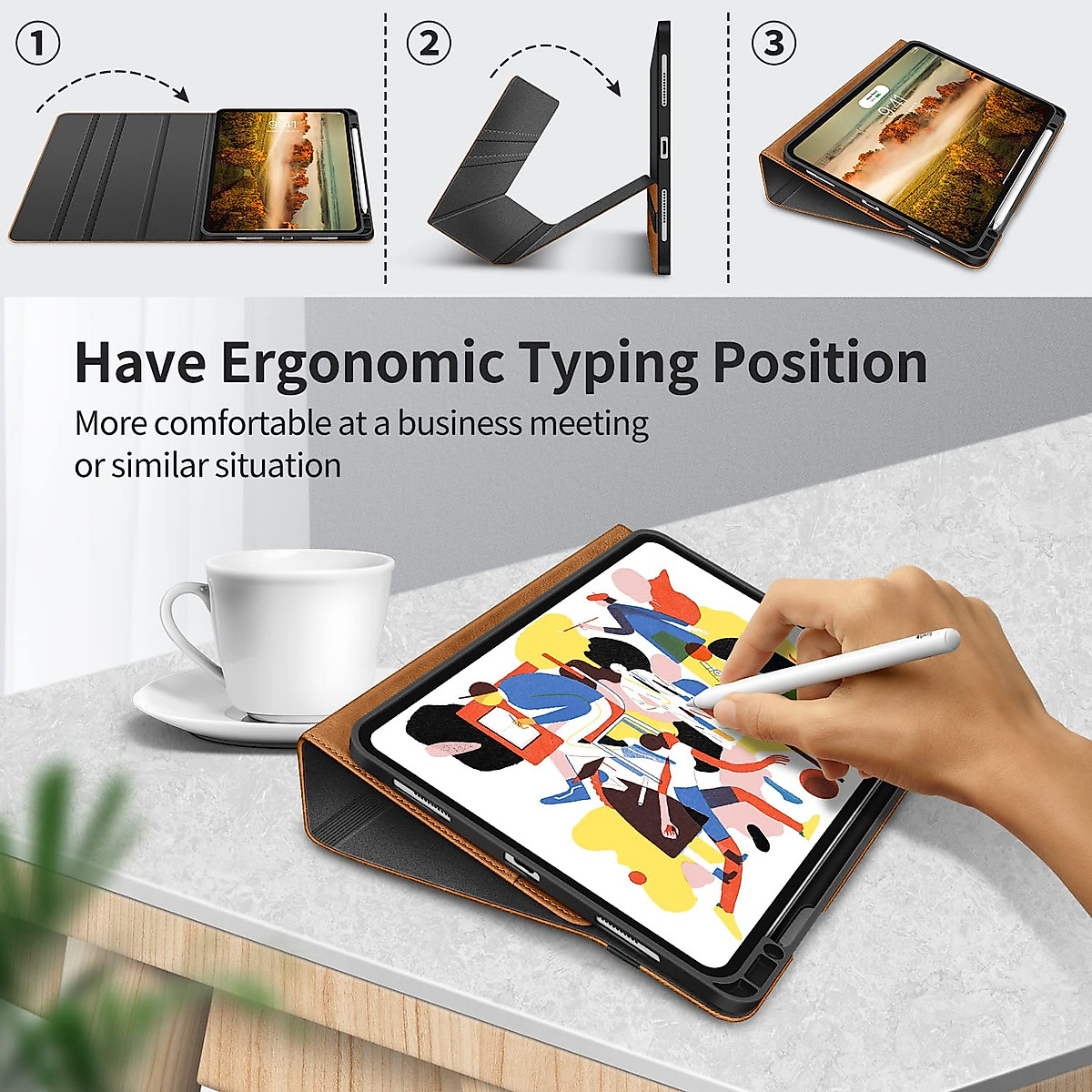 H HOLIMET Case for iPad Pro 12.9 2022 6th/5th/4th/3rd Generation 2021 2020 2018 with Pencil Holder Pocket Soft TPU Back Shockproof, Auto Sleep/Wake, Vegan Leather