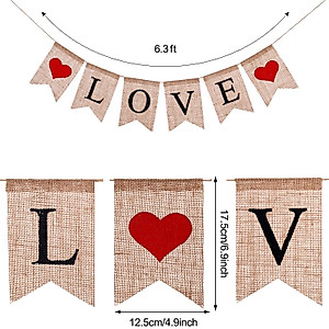 3 Pieces Valentines Day Banner Decoration Love Burlap Banner Felt Heart Garland Red Pink Heart Banner for Valentines Day Wedding Engagement Anniversary Party Supplies