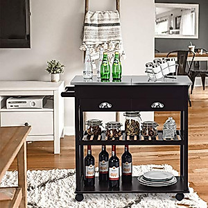 Giantex Kitchen Trolley Cart Rolling Island Cart w/Stainless Steel Flip Top Cutting Table 2 Drawers 2 Shelves Multipurpose Storage Cart Microwave Cart with Towel Rack and Casters (Brown)