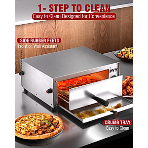 PYY Commercial Pizza Oven Electric up to 12 Inch Table Top Pizza Oven Indoor Stainless Steel Professional Pizza Cooker Baker Countertop with Timer & Crumb Tray for Commercial Kitchen Restaurant 1100W