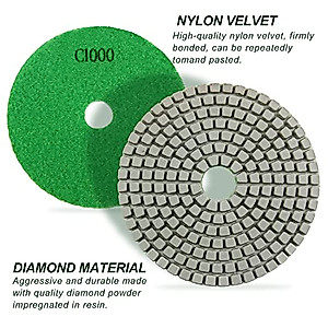 30-10000 Grit 4 Inch Diamond Polishing Pads Kit 11PCS, Wet & Dry Countertop Polish Pad for Concrete Granite Marble Stone, 5/8-11’’ Thread Backing Plate with Drill Adapter for Grinder, Drill & Polisher