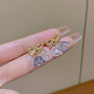 Gold Bow Earrings for Women Bell Earrings Handmade Earrings Jewelry for Women Holiday Earrings Happy New Year Earrings for Women