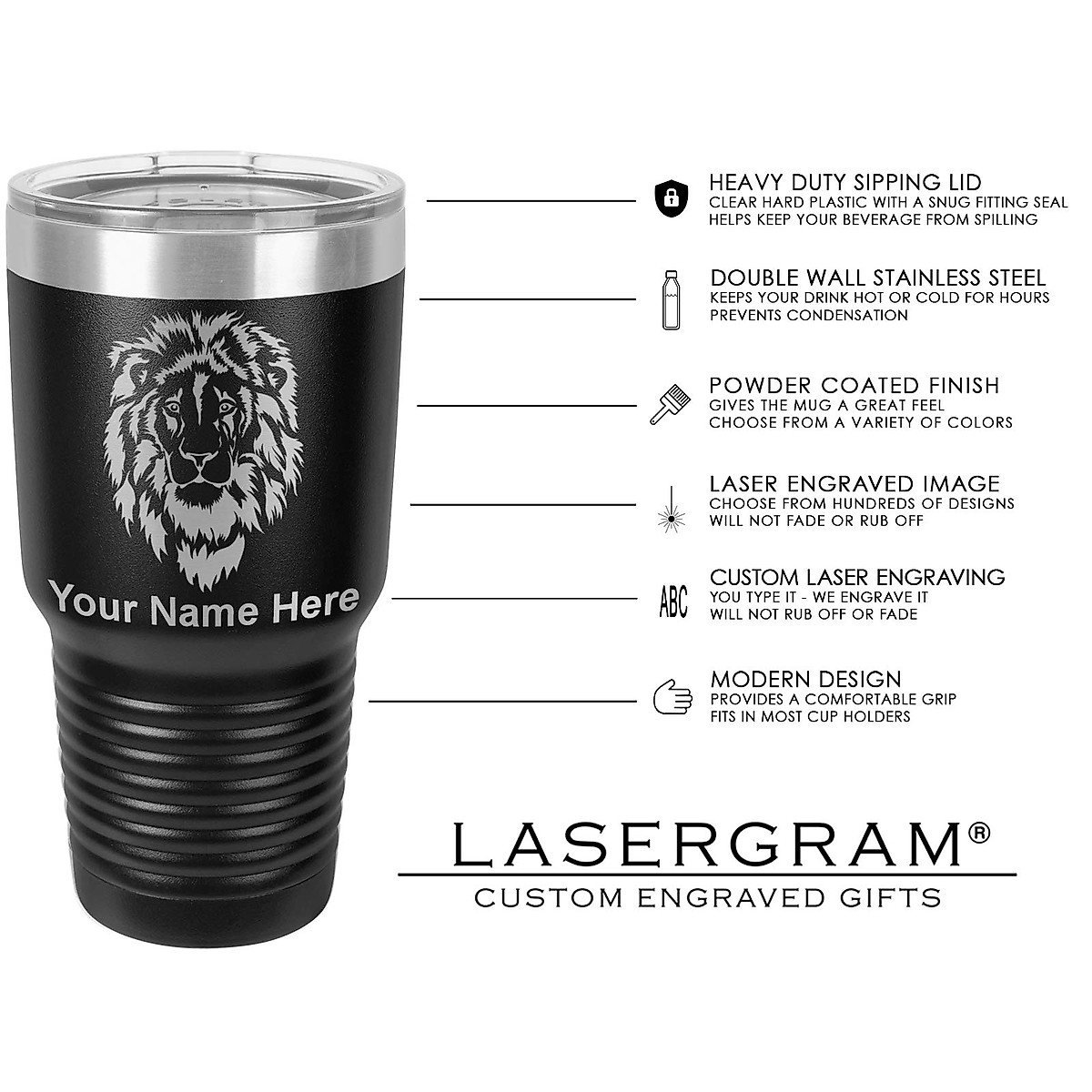 LaserGram 30oz Vacuum Insulated Tumbler Mug, Penguin, Personalized Engraving Included (Black)