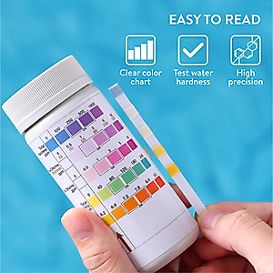 BOSIKE 6 in 1 Hot Tub Test Strips - 125 ct - Water Testing Kit for Swimming Pool & Spa - Tester for Hardness, Total & Free Chlorine, Bromine, Alkalinity & pH