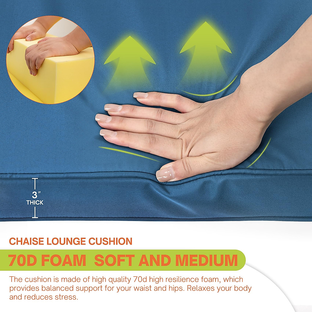 RULAER 80x26x3inch Chaise Lounge Cushion for Outdoor Furniture,Thickened Water-Resistant Lounge Chair Cushion,Double Piping Non-Slip Patio Furniture Cushion