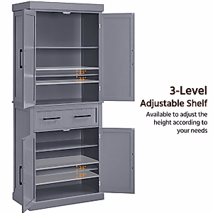 Yaheetech Kitchen Pantry Storage Cabinet with Drawer, 72.5" H Cupboard Pantry Cabinets with Adjustable Shelves and Barn Doors for Dining Room/Living Room, Dark Gray
