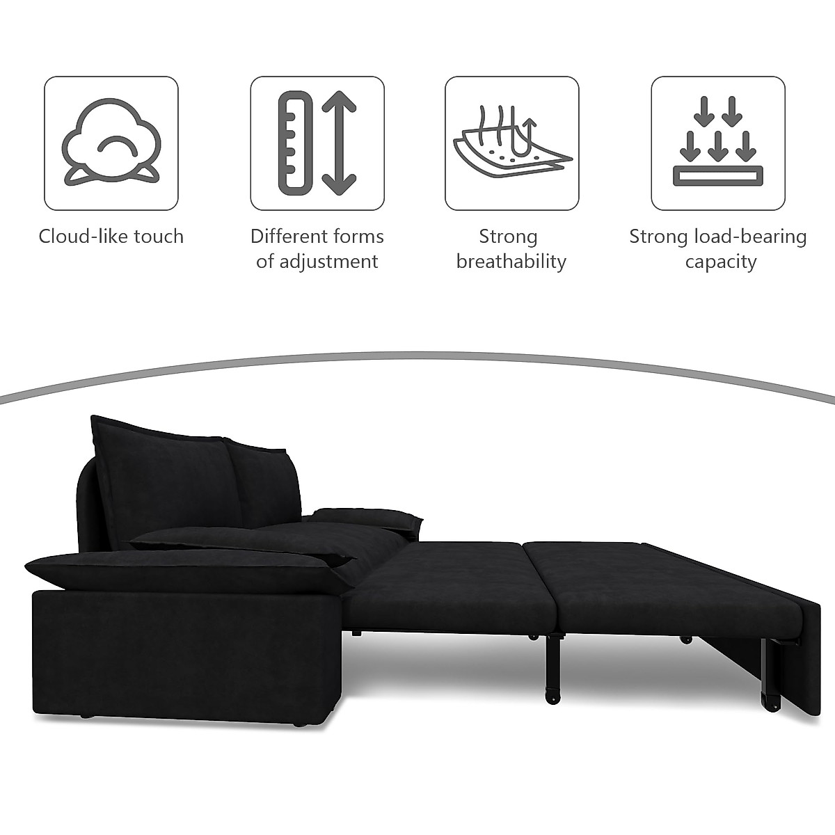 VEPXXP 70.1" Convertible Sleeper Sofa with Pull Out Bed, Futon Sofa Bed Queen Size, Black Loveseat Sofa for Living Room, Small Space Sofa Cama for Apartment
