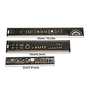 Multifunctional Ruler, 3Type of Set 15/20/25cm 6.3/7.87/10.23 inch PCB Ruler Electronic Engineers Multifunctional Ruler Printed Circuit Board Ruler