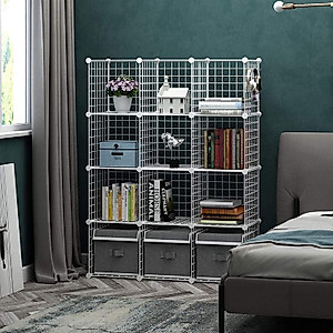 C&AHOME Wire Cube Storage, 12-Cube Storage Organizer Metal, C Grids Storage Bins Shelving, Modular Bookshelf Shelf, Closet Cabinet Ideal for Bedroom, Office 36.6”L x 12.4”W 48.4”H White