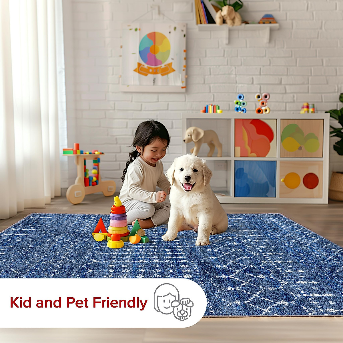 nuLOOM 2x3 Moroccan Blythe Area Rug, Dark Blue, Faded Bohemian Design, Stain Resistant, For Bedroom, Dining Room, Living Room, Hallway, Office, Kitchen, Entryway