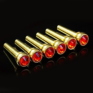6Pcs Bridge Pin Copper Material Folk Acoustic Guitar Bridge Pin Peg Nail with Colorful Crystal Glass Dot(Red)