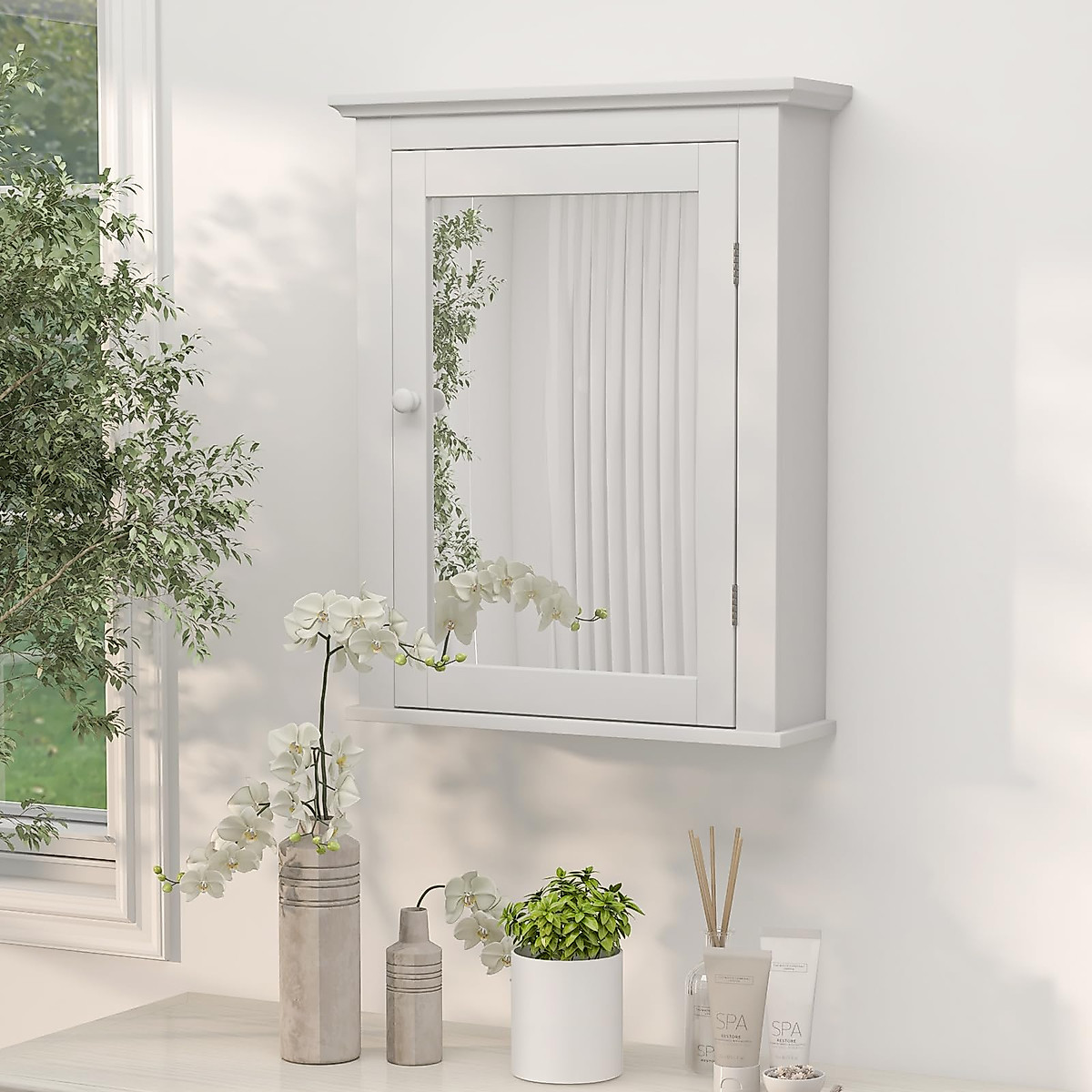 Safeplus White Medicine Cabinet with Mirror, Wall Mounted Adjustable Storage for Bathroom, Living Room, Bedroom, Entryway and Kitchen