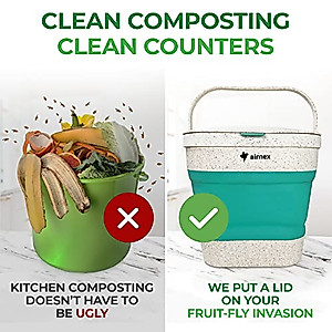 AIRNEX Countertop Compost Bin Kitchen Counter, Indoor Food Composter for Kitchen, Food Waste Bin for Kitchen Counter Top, Small Kitchen Compost Bucket Container, Mini Counter Food Scrap Bin with Lid