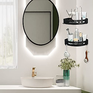 Dr.DJ Matte Black Corner Shower Shelf,Corner Shower Caddy, Adhesive Bathroom Shelf Wall Mounted,No Drilling Shower Shelf for Inside Shower,With 4 Hooks,For Bathroom,Kitchen,Restroom (2 PACK)