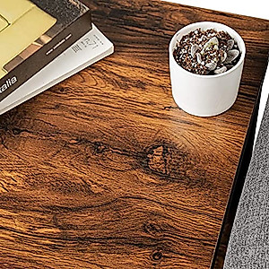 Cubiker End Table, C Shaped Reversible Side Table with Wooden Shelf, Snack Side Table for Living Room, End Table for Sofa Couch and Bed, Metal Frame Nightstand Deep Brown