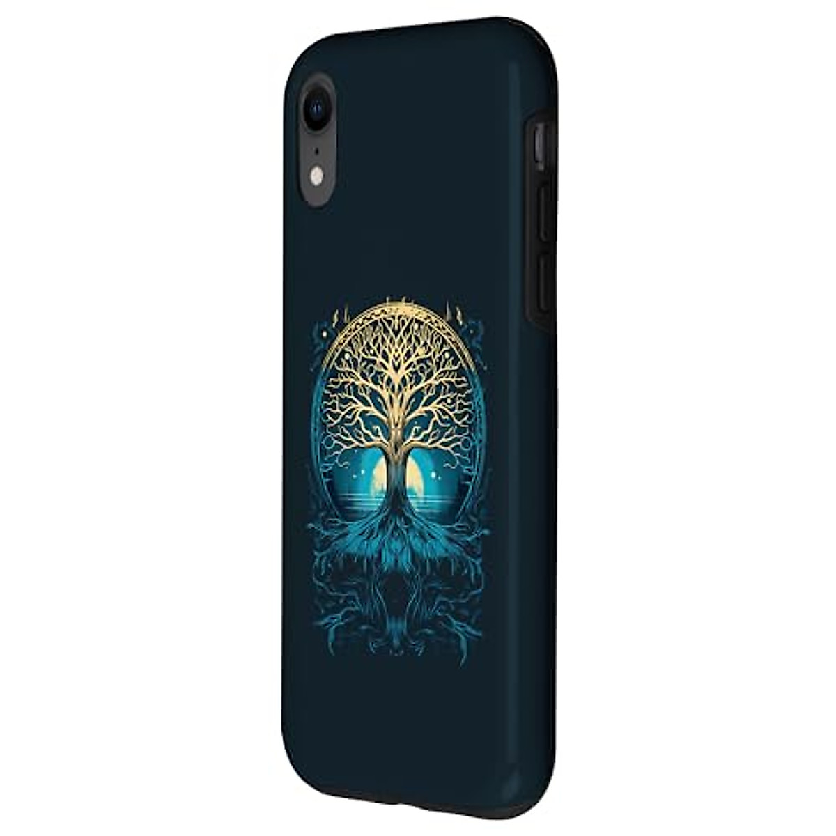 iPhone XR Odin Tree of Life Viking Valhalla Pagan Blue and Yellow Case