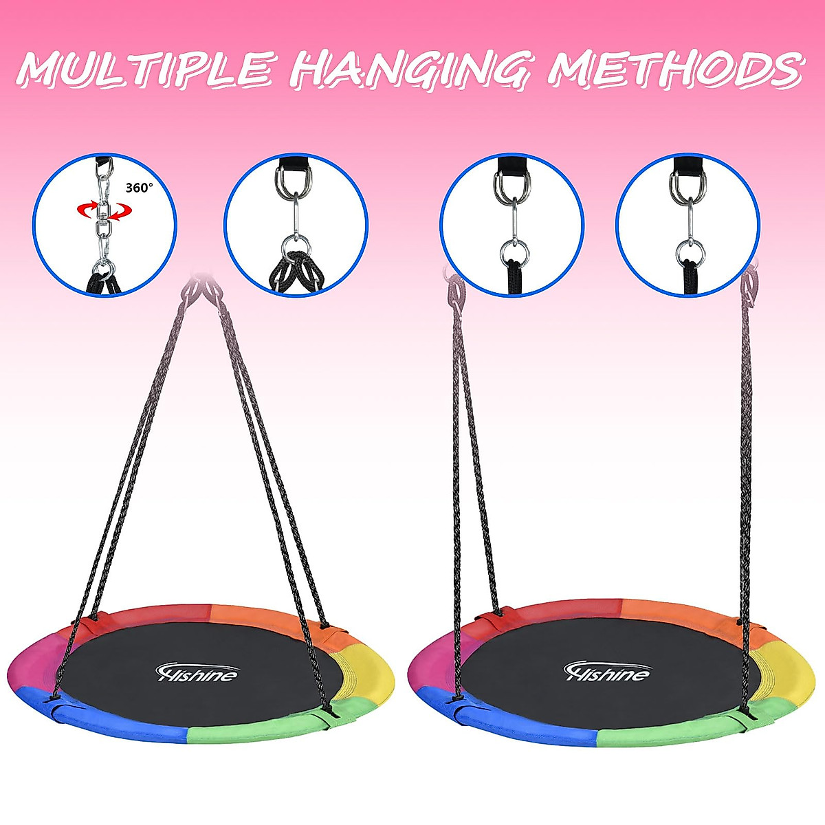 Hishine 43" Saucer Swing Set und Swing Stand for Porch Outdoor Heavy Duty Swing Frame, Full Steel Metal Frame with 4 Ground Pegs, 71" Height Holds Up to 550lbs