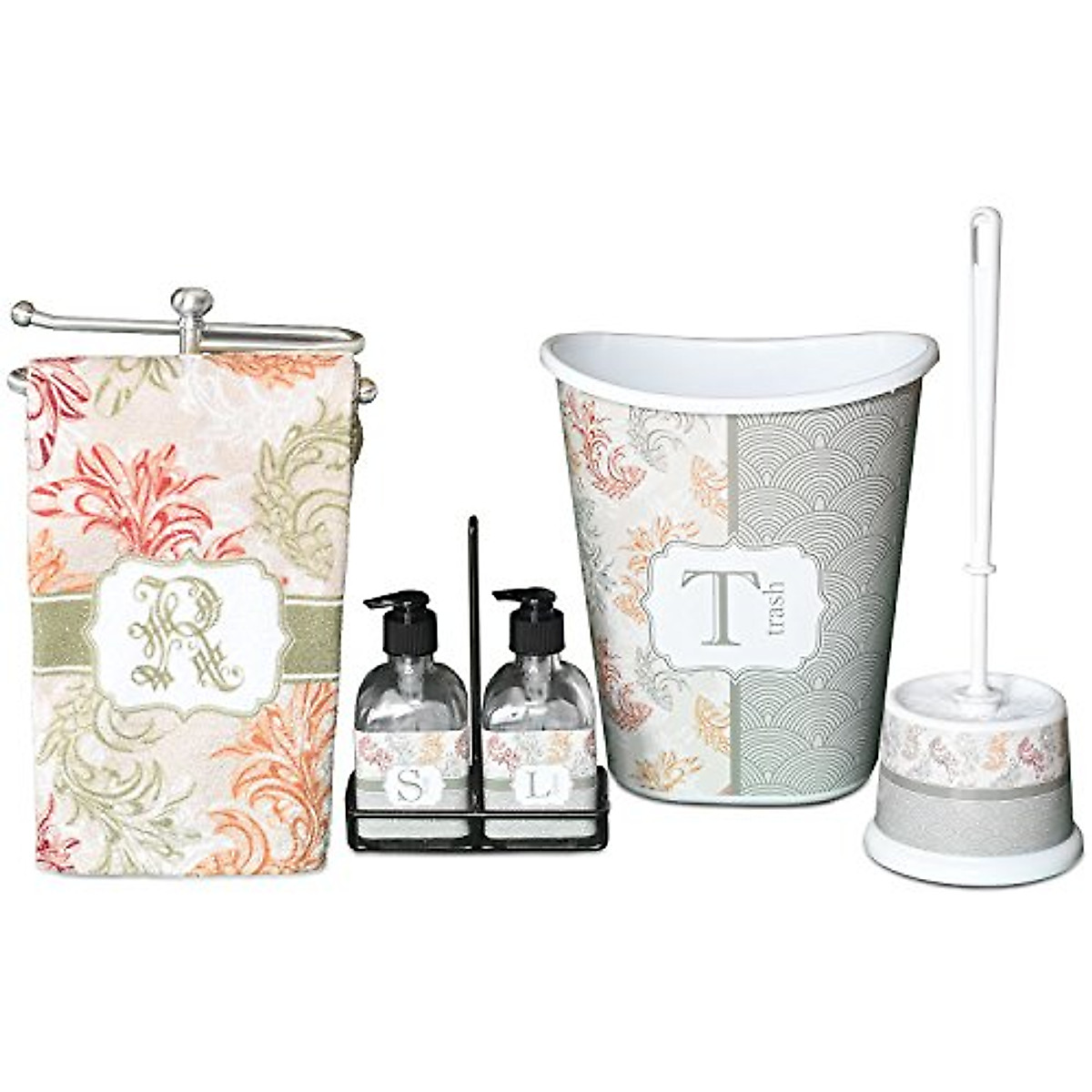 RNK Shops Initial Damask Waste Basket - Single Sided (Black) (Personalized)