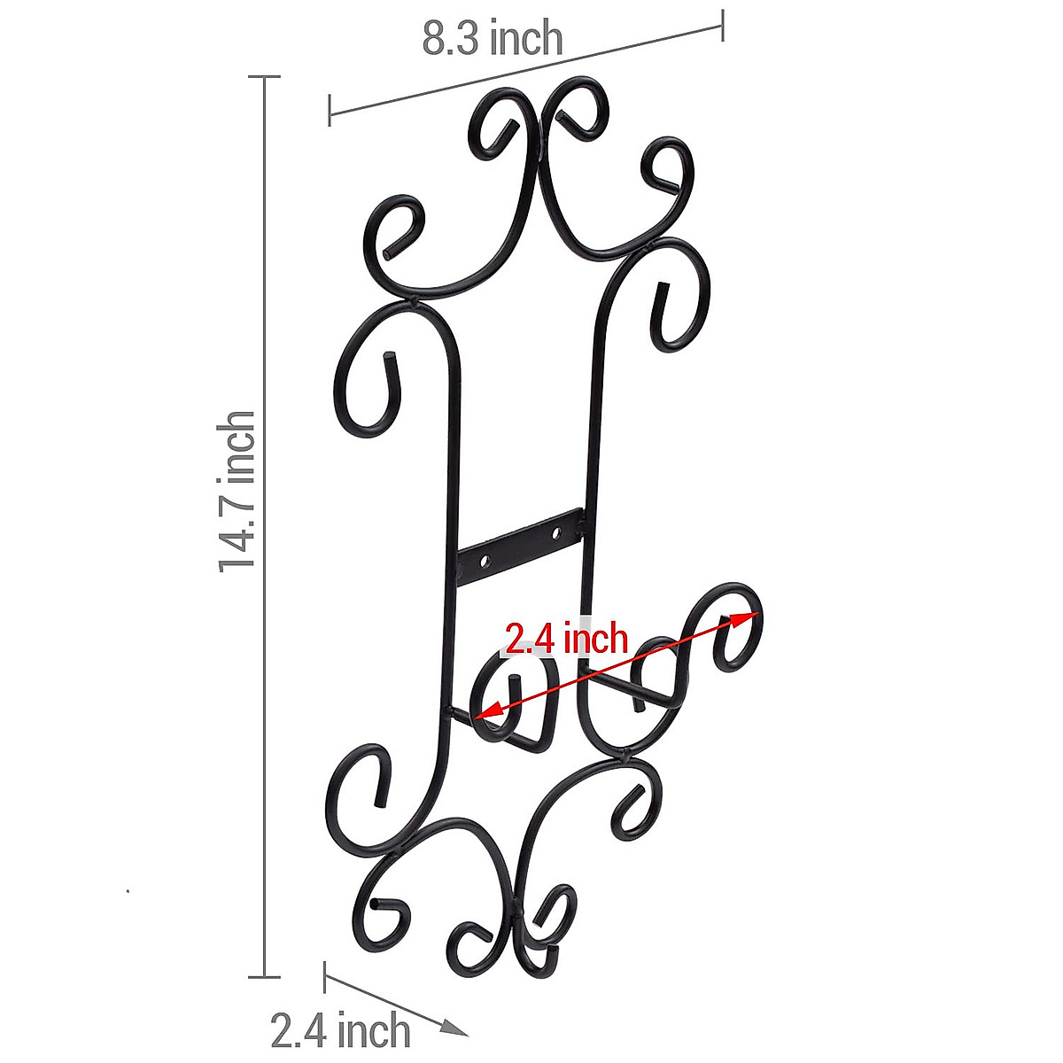 MyGift Wall Plate Display Holder, Set of 2 - Vintage Scroll Work Style Black Metal Wall-Mounted Tea Cup and Saucer Hanging Rack, Holds Plates Up To 11 Inches