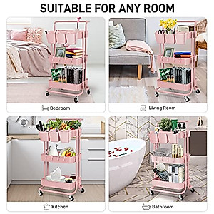 LEZIOA 5 Pack Hanging Cup Holders, Multipurpose Rolling Cart Accessories Utility Cart Accessories For Art & Craft Supplies, Space Saving Hanging Storage Basket Pencil Holder Makeup Organizers (Pink)