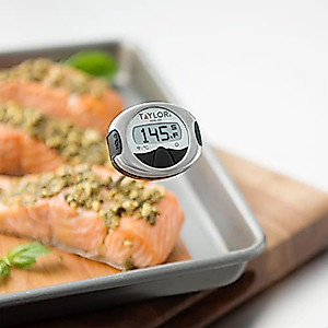 Taylor Pro Dot Matrix Display Oval Instant Read Digital Meat Food Grill BBQ Cooking Kitchen Thermometer, Won't Roll Off Counters, Stainless Steel