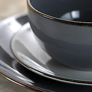 Elama Round Stoneware Grand Collection Dinnerware Dish Set, 16 Piece, Assorted Solid Gray