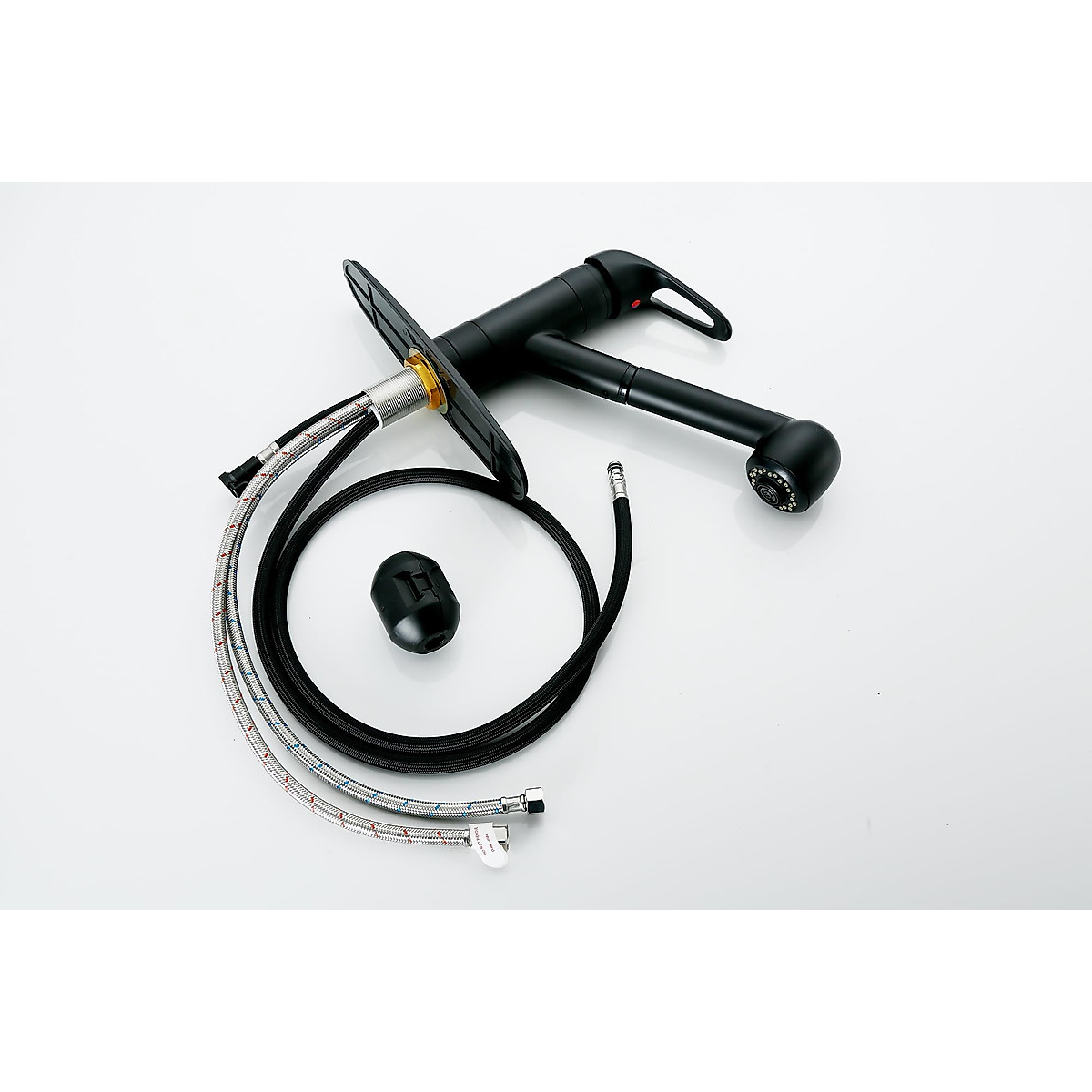 Derengge Matte Black Kitchen Sink Faucet 8 Inch Single Handle Pull Out Kitchen Faucet with Deck Plate, 1 Hole or 3 Hole Installation,083-MT