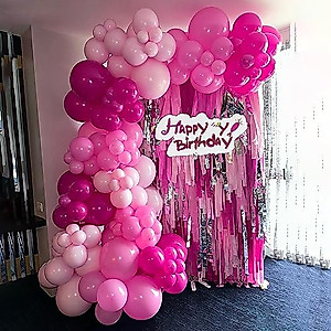 FOTIOMRG Hot Pink Balloons 12 inch, 70 Pack Hot Pink Latex Party Balloons Helium Quality for Birthday Baby Bridal Shower Bachelorette Party Decorations (with Hot Pink Ribbon)
