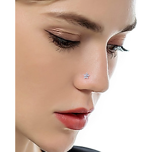 Tornito 16Pcs Dangle Nose Rings Stud L Shaped Cubic Zirconia Butterfly Heart Star Moon Flower Crown Assorted Shape Stainless Steel Nostril Piercing Jewelry for Women Men 20G Silver Tone