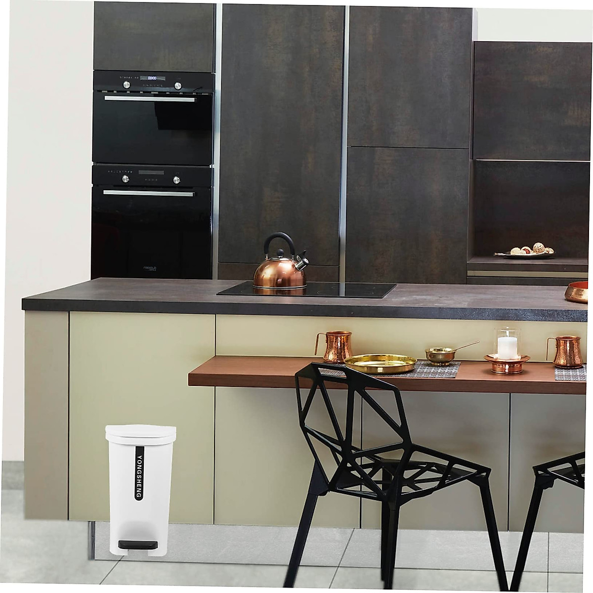 Cabilock 10L White Trash Can with Lid and Foot Pedal, Simple Trash Bin with Nordic Style, Multi-Functional Waste Paper Basket