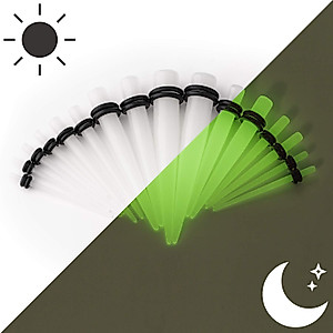 WBRWP 48pcs Ear Stretching Kit Set : Acrylic Tapers and Plugs with Double O-Ring & Soft Silicone Tunnels Ear Expander Gauges Stretcher Body Piercing Jewelry 14g-00g (Glow in Dark)
