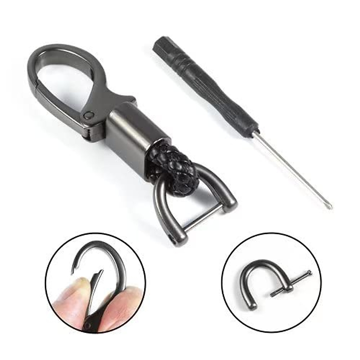 Car Keychain Accessories Leather Holder Keyfob Sturdy Metal Carabiner Key Chains for Women and Men (Black, Black), Black 2, Medium, YSK-350