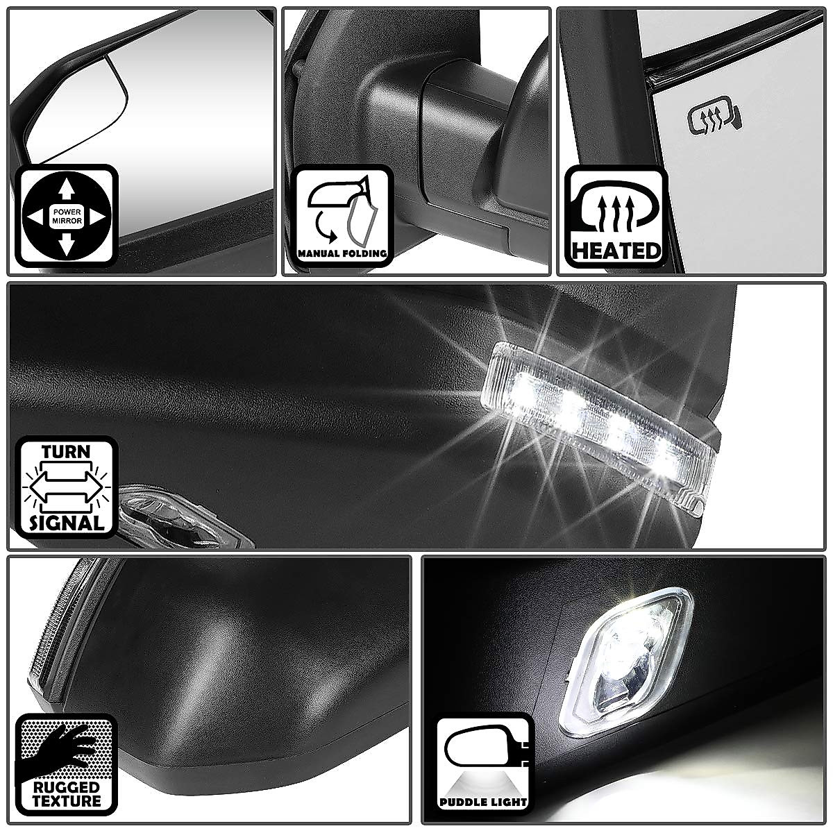 DNA Motoring TWM-058-OE-T888-BK-CL-L Powered+Heated+LED Signal Puddle Light Factory Style Side Mirror Left Compatible With 15-18 F-150 with 22-Pin Plug