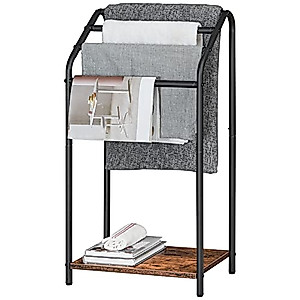 HOOBRO Freestanding Towel Rack, 4 Tier Blanket Rack Stand, 16.3"L x 11.2"W x 31.3"H, Blanket Ladder Holder, Quilt Rack, Drying and Display Rack, Living Room, Bathroom, Rustic Brown and Black BF64LB01