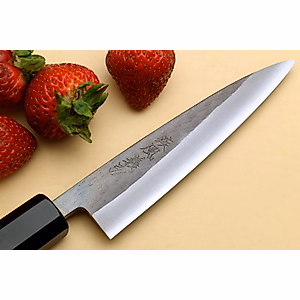 Yoshihiro Kurouchi Black-Forged Blue Steel Stainless Clad Petty Utility Knife Ebony Handle (5.3'' (135mm) & Saya)