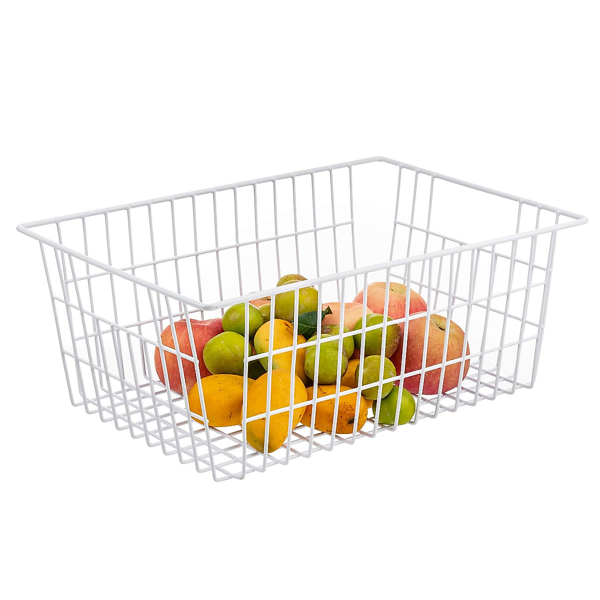 iPEGTOP Wire Storage Freezer Baskets, Set of 2 Large 15.2" Farmhouse Organizer Storage Bins Fridge Basket Rack with Handles for Kitchen Cabinets, Pantry, Office, Bathroom Organization- White
