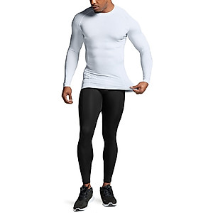 ATHLIO Men's UPF 50+ Long Sleeve Compression Shirts, Water Sports Rash Guard Base Layer, Athletic Workout Shirt, 3pack Black/Charcoal/White, Medium