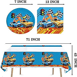 41 pcs hot cars Race Car Themed Party Supplies, 20 Plates, 20 Napkins and 1 Tablecloth, hot cars Race Car Birthday Party Decorations for Boys and Girls