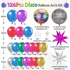 Chrome Balloon Garland Arch Kit 126Pcs Disco Party Decorations with Disco Ball Balloons and Explosion Star Foil Balloons for 80s 90s Disco Birthday Graduation Galaxy Prom Party Decoration